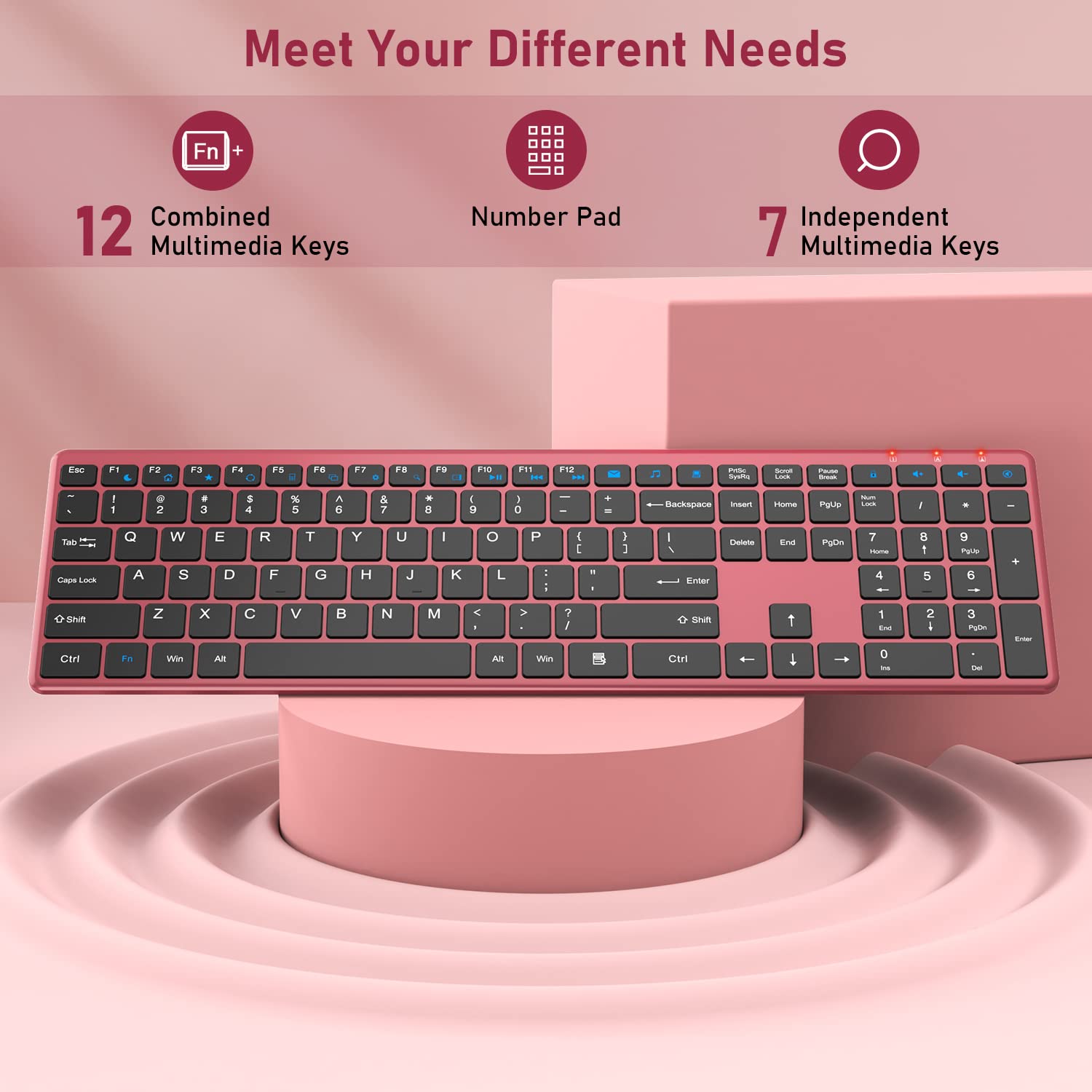 Wireless Keyboard and Mouse, Super Slim Keyboard with Responsive Keys, Silent Mouse and 2.4GHz USB Receiver, Battery Powered Full Size Cordless Combo for Mac, Computer, PC, Chromebook (Wine Red)