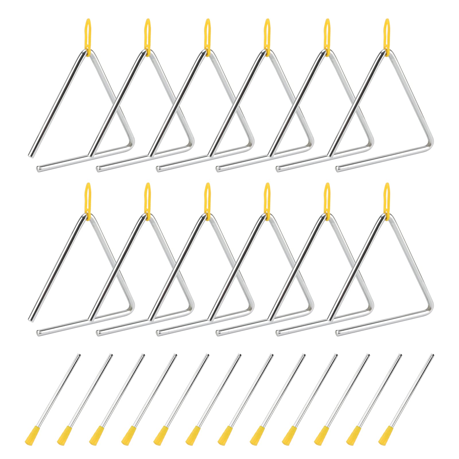 SOUJAP 12 Pack 6 Inch Triangle Instrument, Musical Steel Triangles with Striker, Hand Percussion Triangle Instrument for Music Clubs, Band