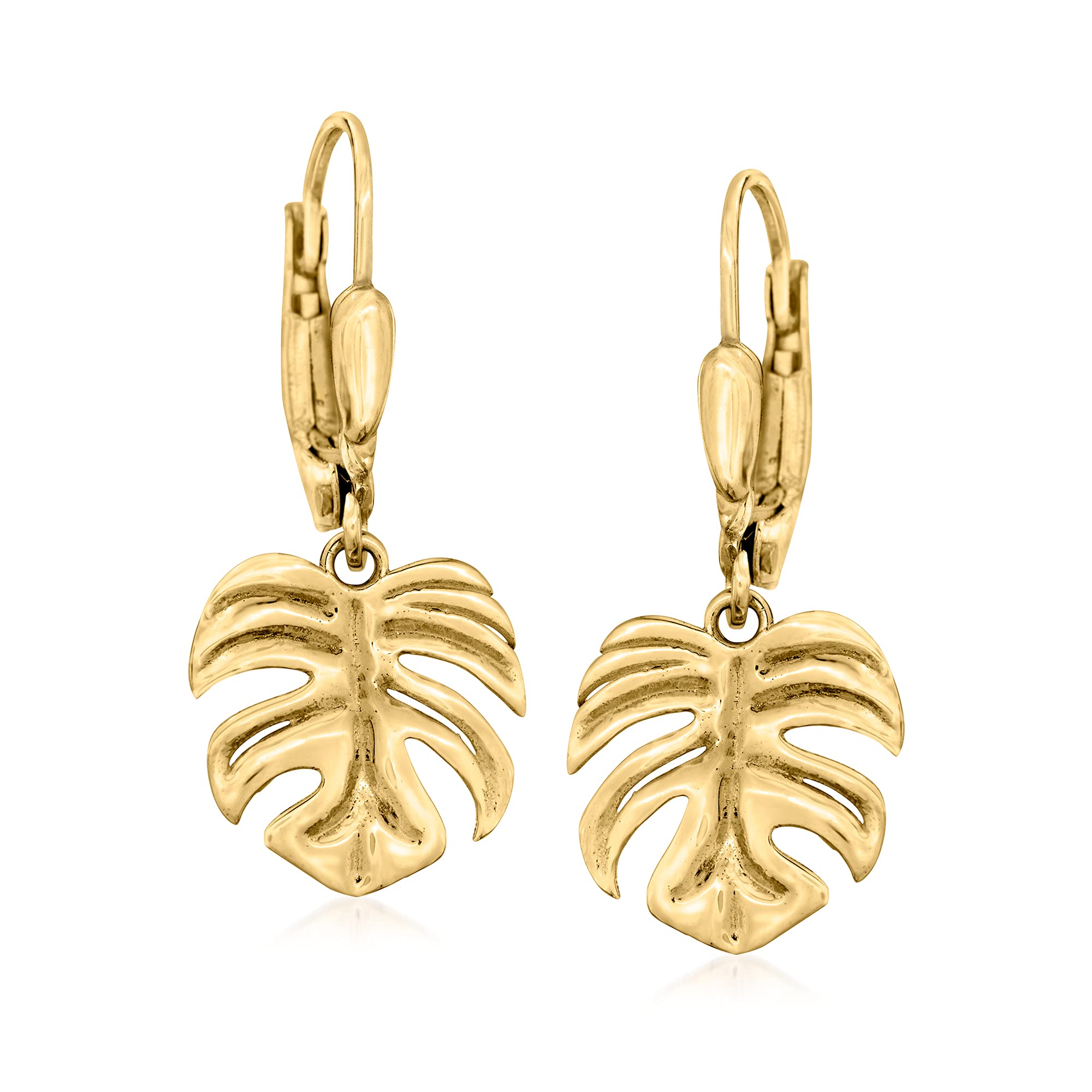 Ross-Simons 14kt Yellow Gold Monstera Leaf Drop Earrings