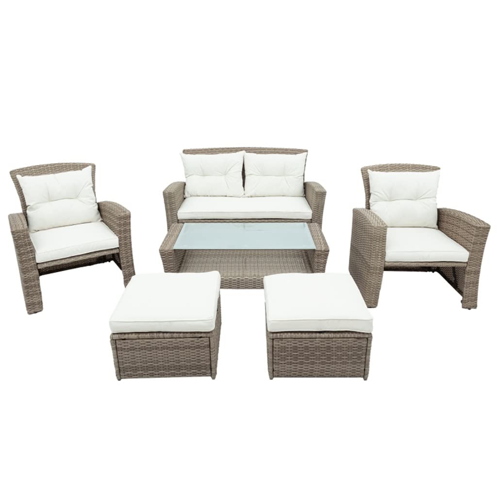 LHLLHL Patio Furniture Set, 4 Piece Outdoor Conversation Set All Weather Wicker Sectional Sofa with Ottoman and Cushions