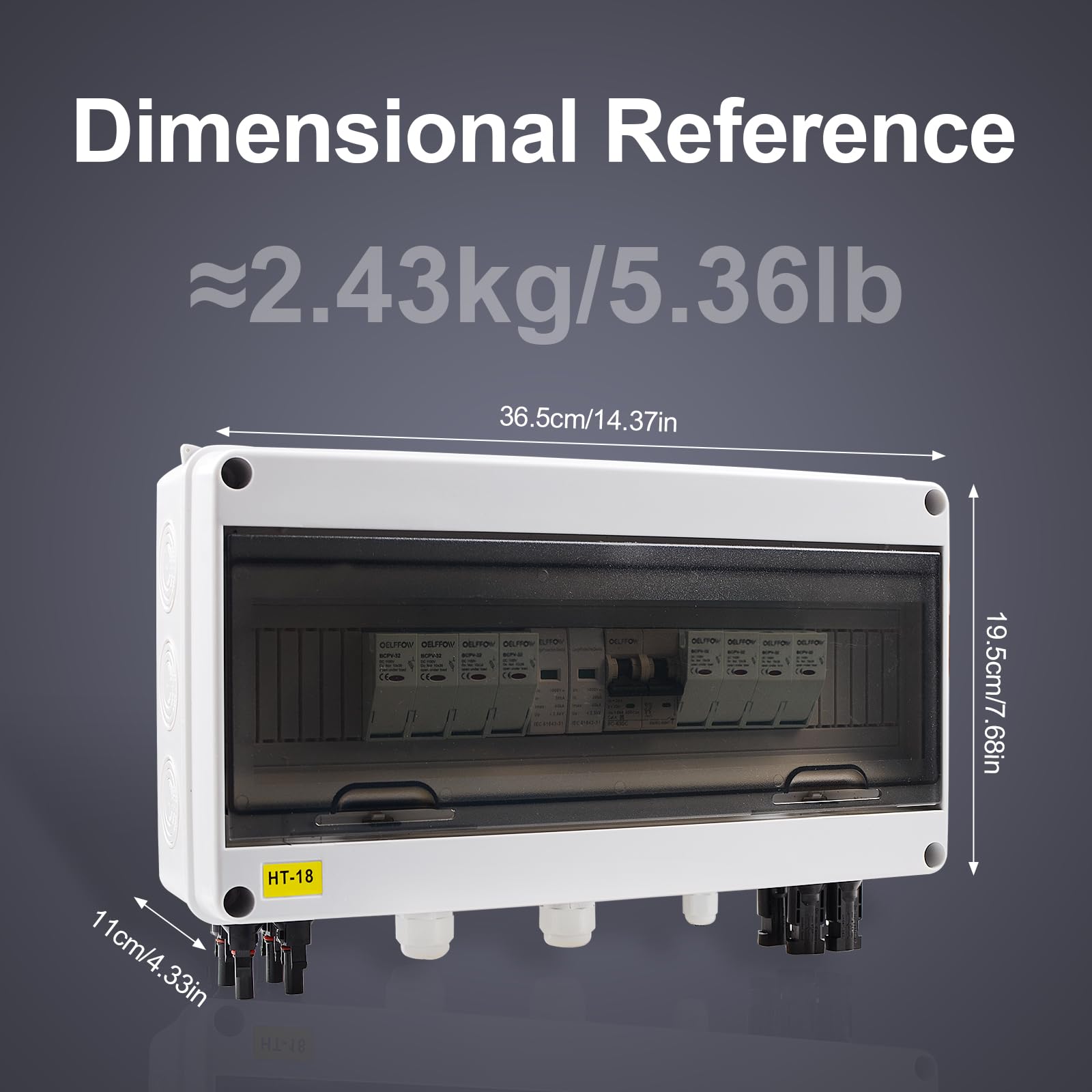 OELFFOW DC1000V 32A PV Combiner Box with 15A Rated Current Fuse, 63A Circuit Breaker, 20kA Surge Protective Device for Solar Panel System, IP65 Waterproof 4 String Grey Junction Box 4 in 1 Out