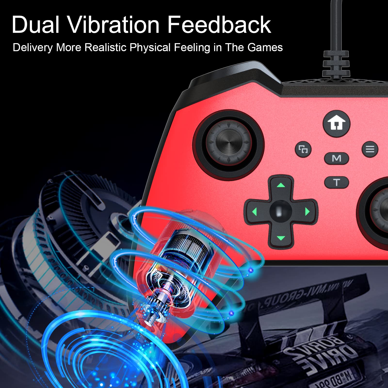 TERIOS Wired Controller Compatible with Xbox one/Xbox Series X/S/Windows10, Video Game Controller with Enhanced Dual Vibration, Audio Jack, Turbo Auto Fire, Replacement Faceplate Cover (Red)