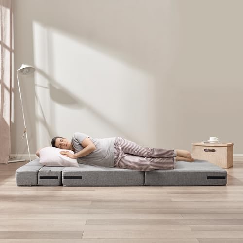 Z-hom Folding Sofa Bed, 6 inch Foldable Mattress Convertible Sleeper Chair Floor Mattress Couch, Convertible Sofa Bed with Pillow & Washable Cover for Room/Office/Dorm 76" x 39" x 6" (Light Grey)