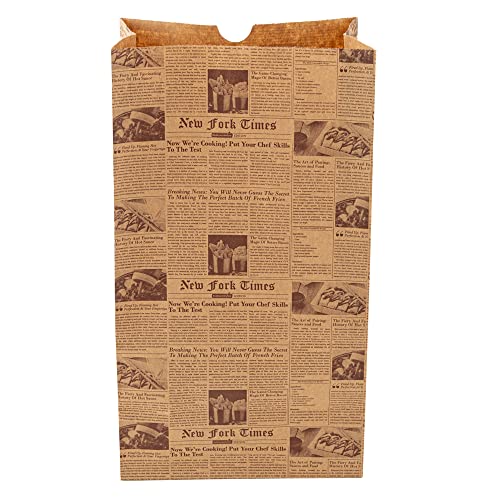 Restaurantware Bag Tek 12 Lb Disposable Lunch Bags 100 Sturdy Take Out Bags - Flat Bottom Microwavable Kraft Newsprint Design Paper Bags Freezable Great For Restaurants Cafes And Bakeries