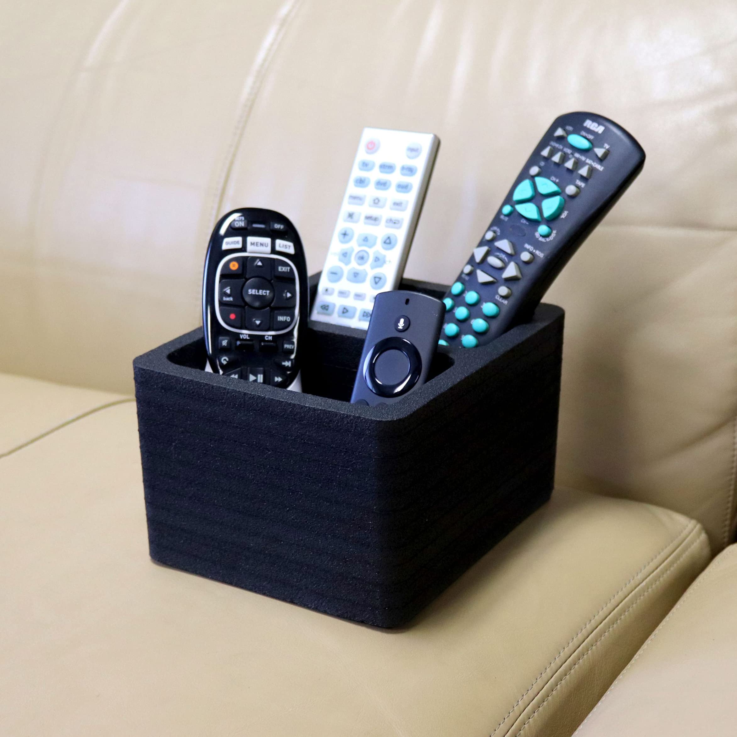 Polar Whale Remote Control Holder Stylish Storage Tray for Sofa Bed Couch Floor Car RV Lounge TV Room Desk or Table Durable Black Foam 2 Compartments 7.5 x 6 Inches