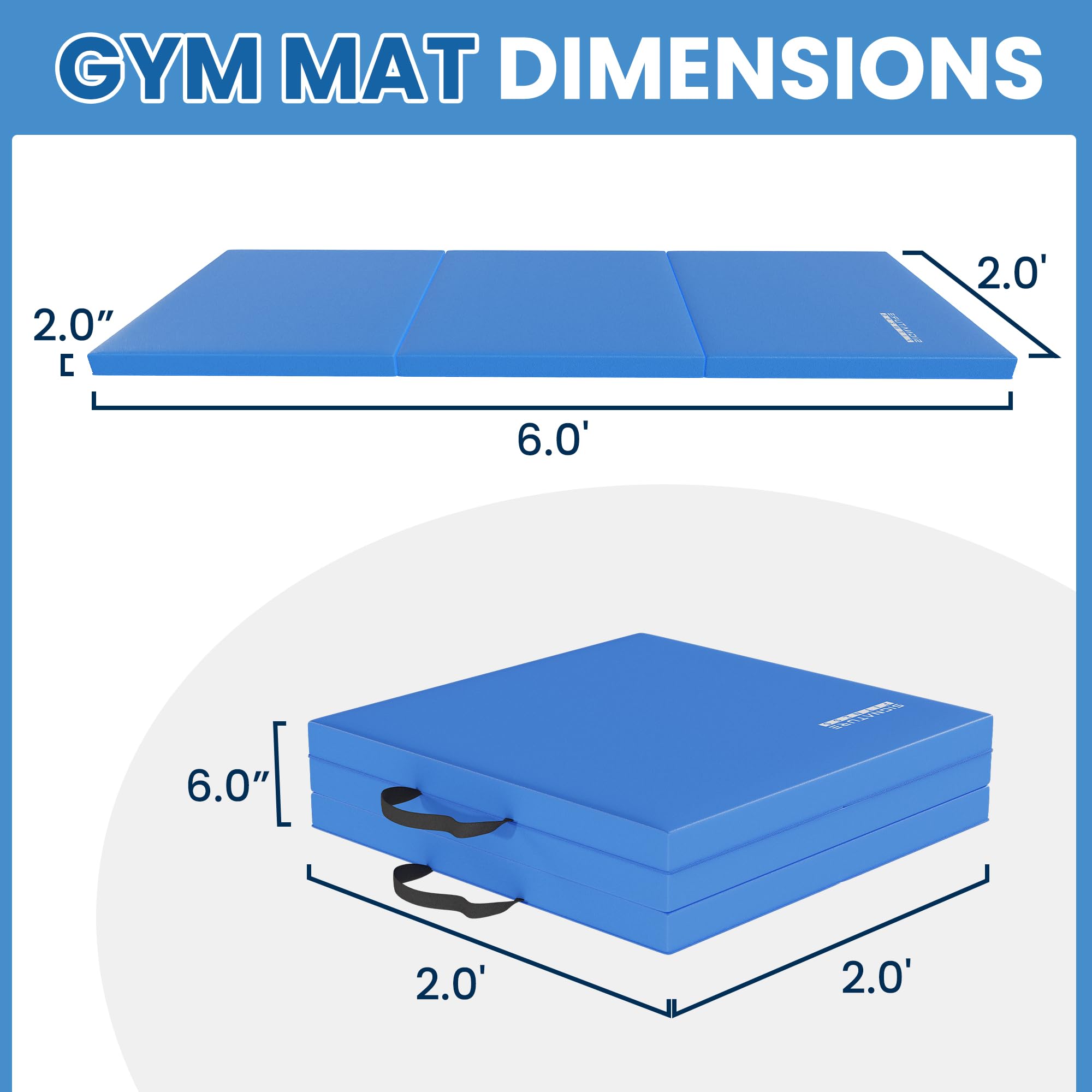 Signature Fitness 2" Thick Three Folds Folding Exercise Mat with Carrying Handles for MMA, Gymnastics and Home Gym Protective Flooring, Black