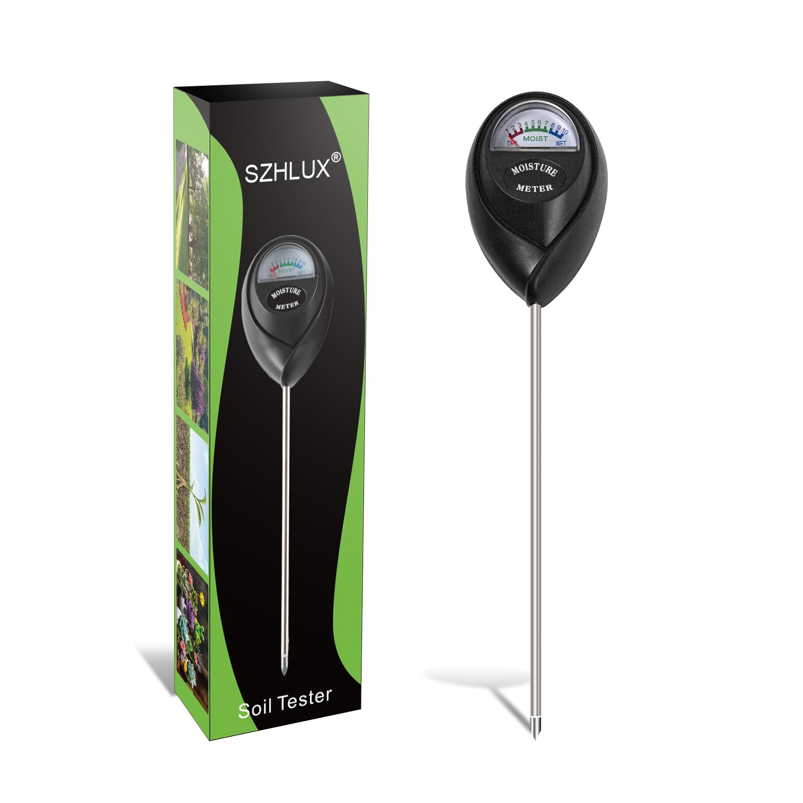 SZHLUX Soil Moisture Meter, Soil Hygrometer Sensor for Plant Care, Great for Potted Plants, Gardening, Lawn (No Battery Needed) 10.23inch, Black