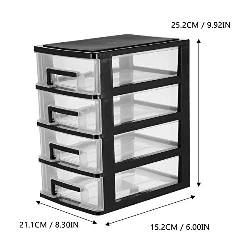 YARNOW 4 Drawer Storage Drawers and Personal Organizer, 1Set of Plastic Containers for Storing Arts, Crafts, Sewing Accessories, Stationary (Black and Transparent)