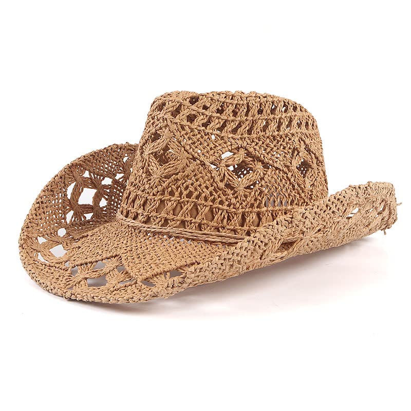 Straw Cowboy Hat Cowgirl Straw Hats Shapeable Wide Brim Staw Beach Sun Hat Brown