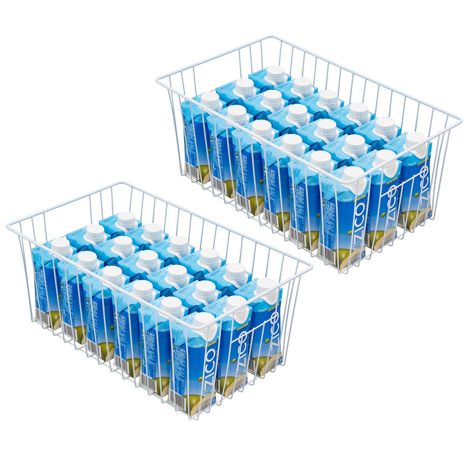 lonpute 16Lx12Wx6H inch Wider Freezer Organizer Baskets Container, Refrigerator Metal Wire Storage Bins with Handles for Kitchen, Pantry, Cabinet, Closets - Pearl White(6 Packs