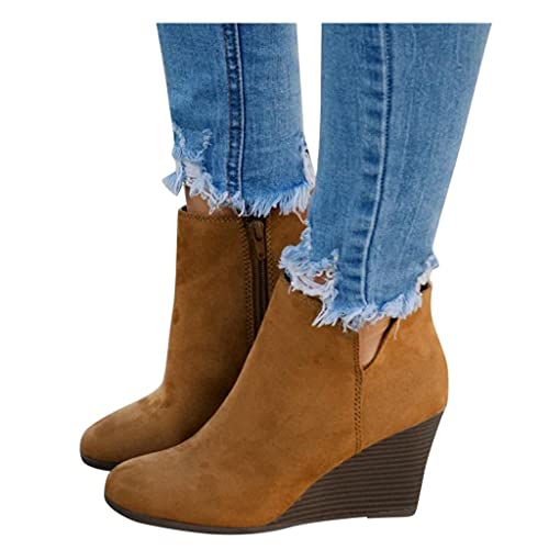 siilsaa Ankle Boots for Women, Womens Wedge Chunky Heel Booties Retro Romance Ankle Boots Cowboy Combat Boots Fall Boots