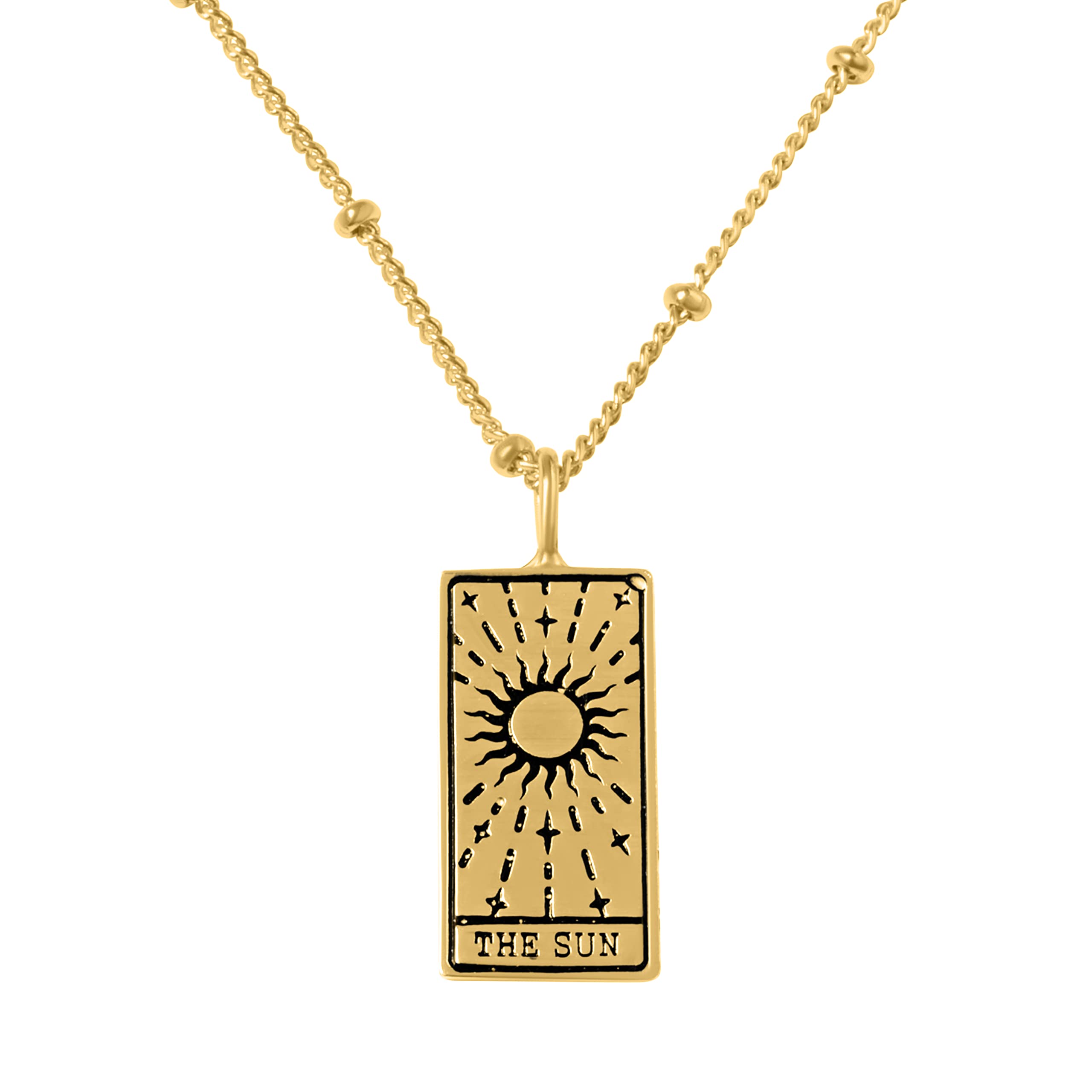 ONDAISY 14K Gold Plated Bohemian Boho Sun Tarot Card Charm Pendant Long Chain Necklace For Women