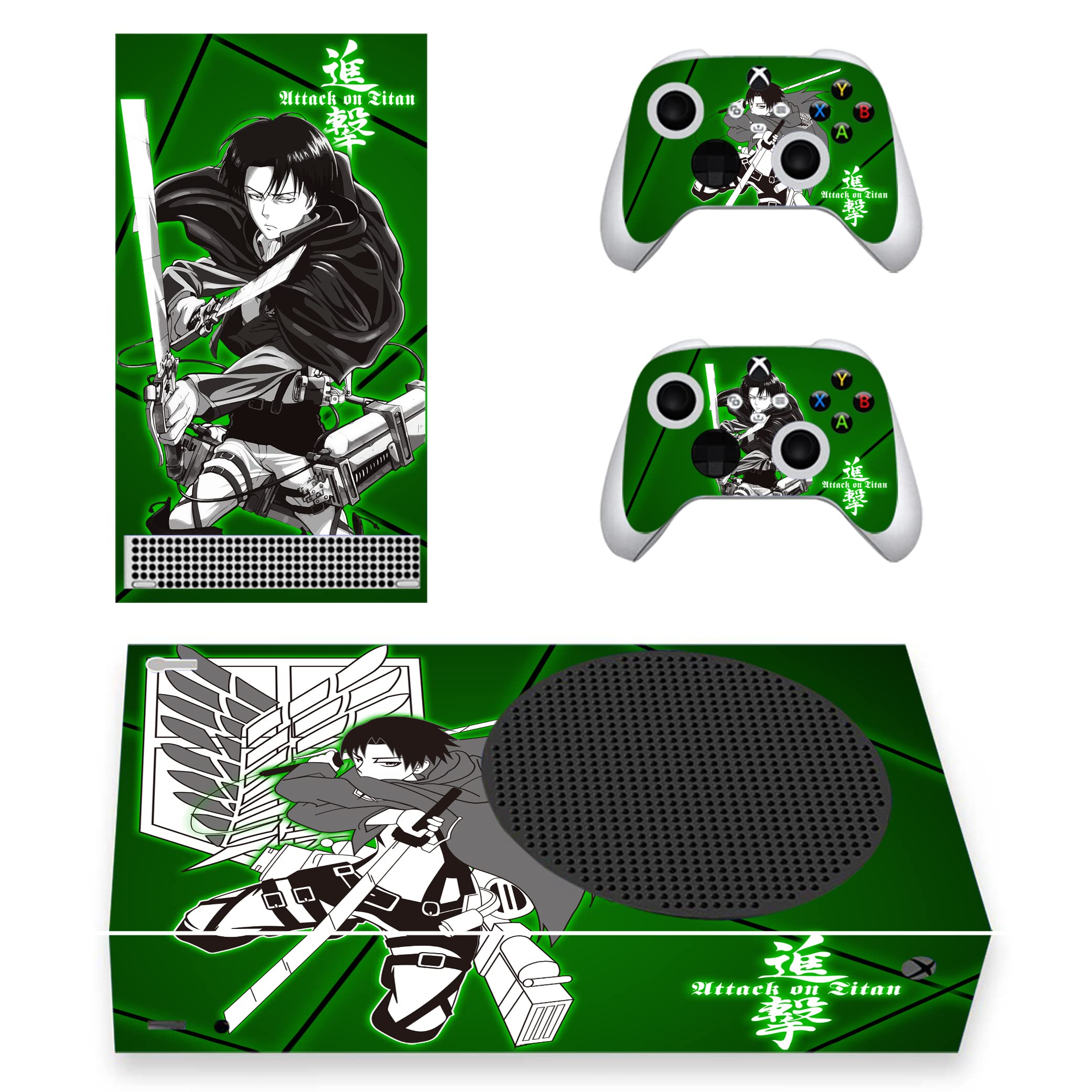 Vanknight XB Series S Slim Console Controllers Anime Skin Decals Stickers Wrap Vinyl for Series S Console AOT Green