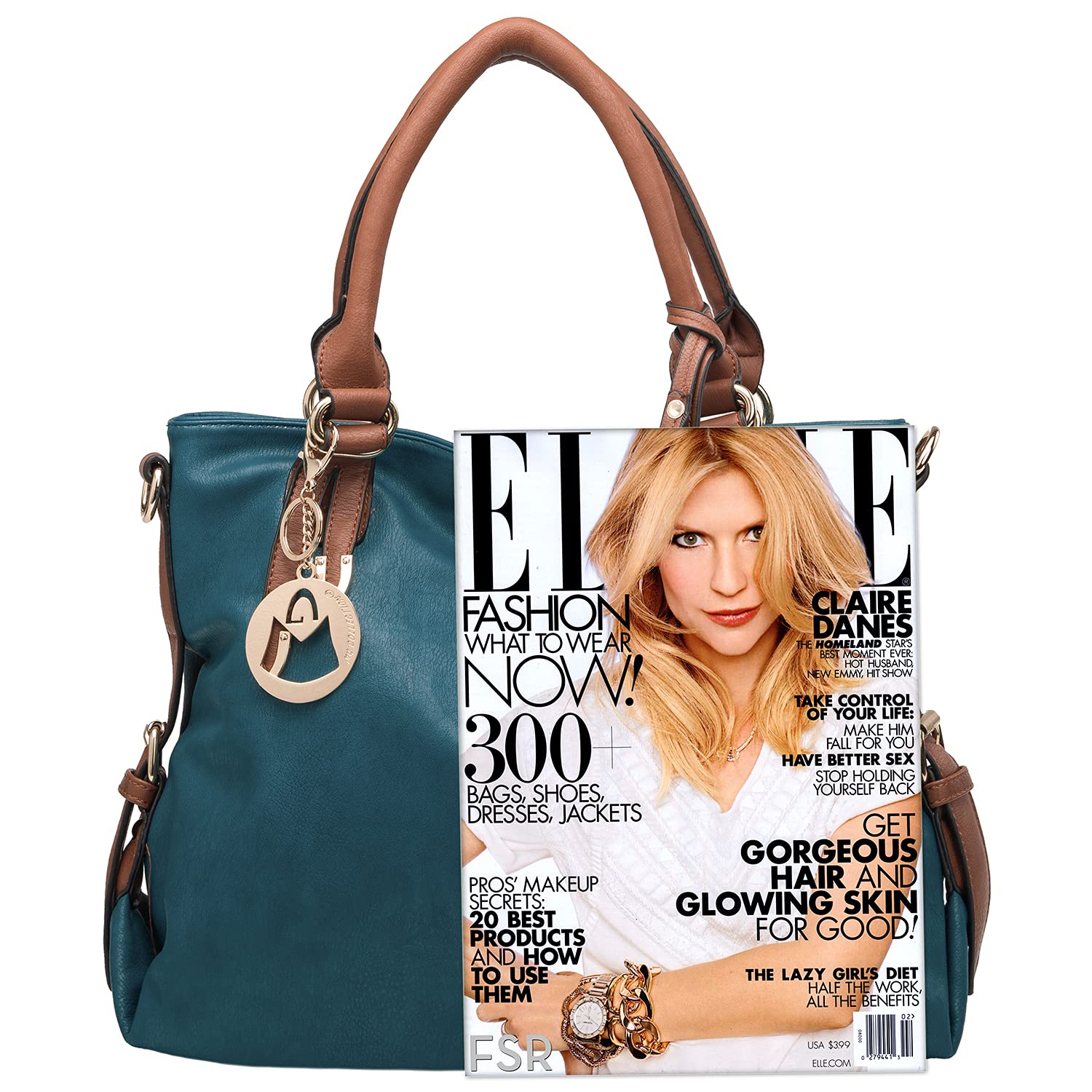 MG Collection THALIA Handbag for Women, Dark Teal Leatherette Purse with Top Handle, Shoulder Straps and Decorative Tassel