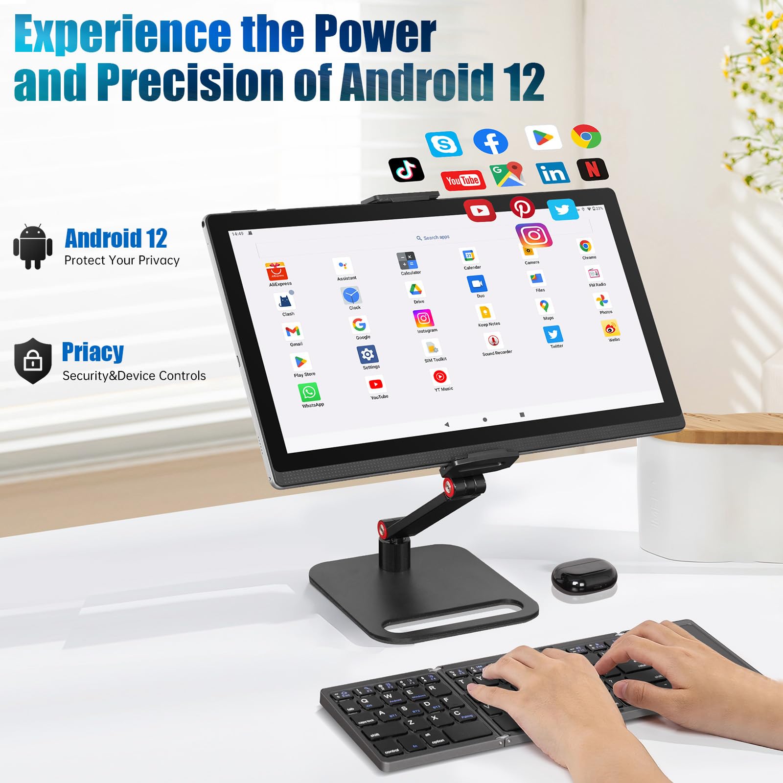 MESWAO 14.1 Inch Large Tablet PC, Android 12 Tablet with 1920 * 1080 IPS HD Display, Computer Tablets with Bluetooth 4.1 and GPS and 10000mAh Long Battery for Work/Study