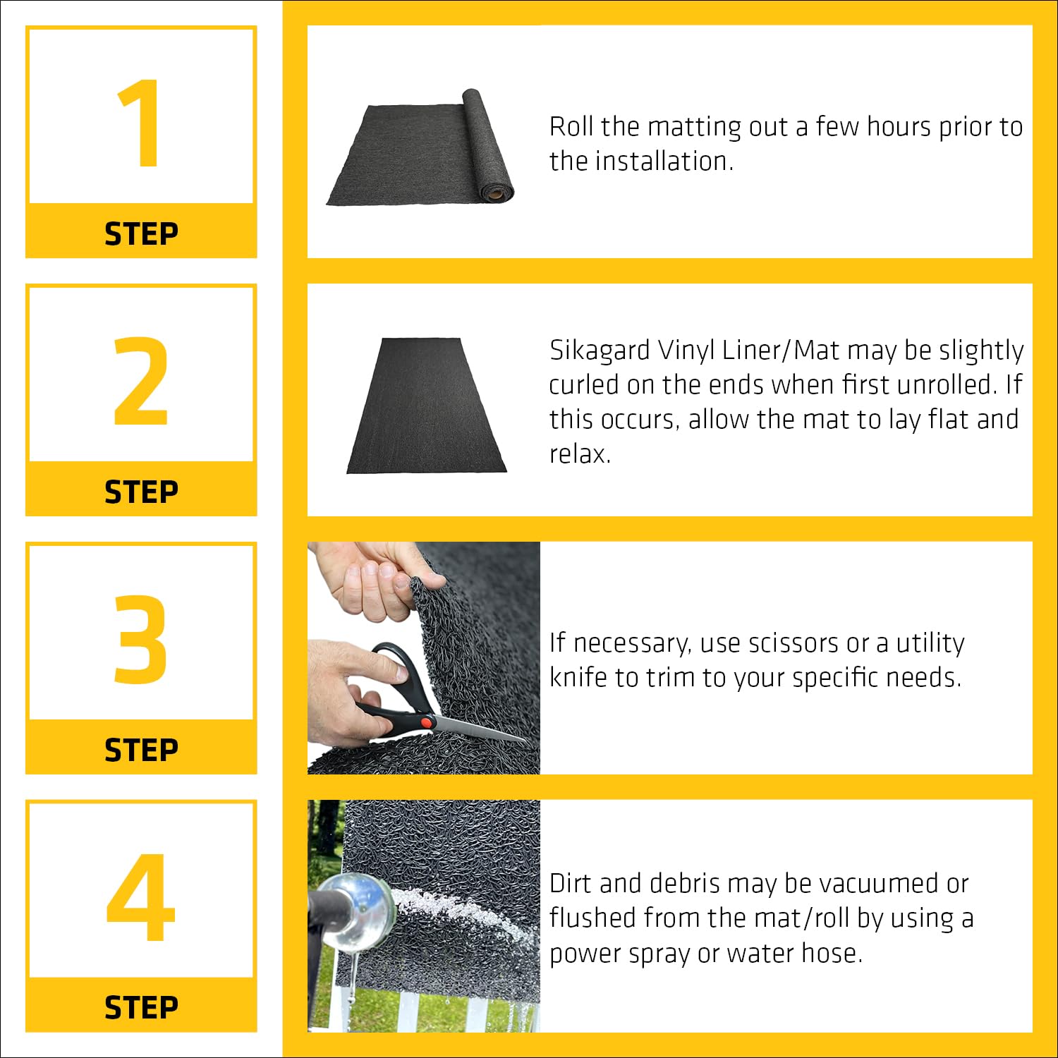 Sikagard-375 Vinyl mesh and Heavy-Duty Utility mat - Black - Flexible Scraper mat - drainable - Impact and Weather Resistant - 3x4 ft.
