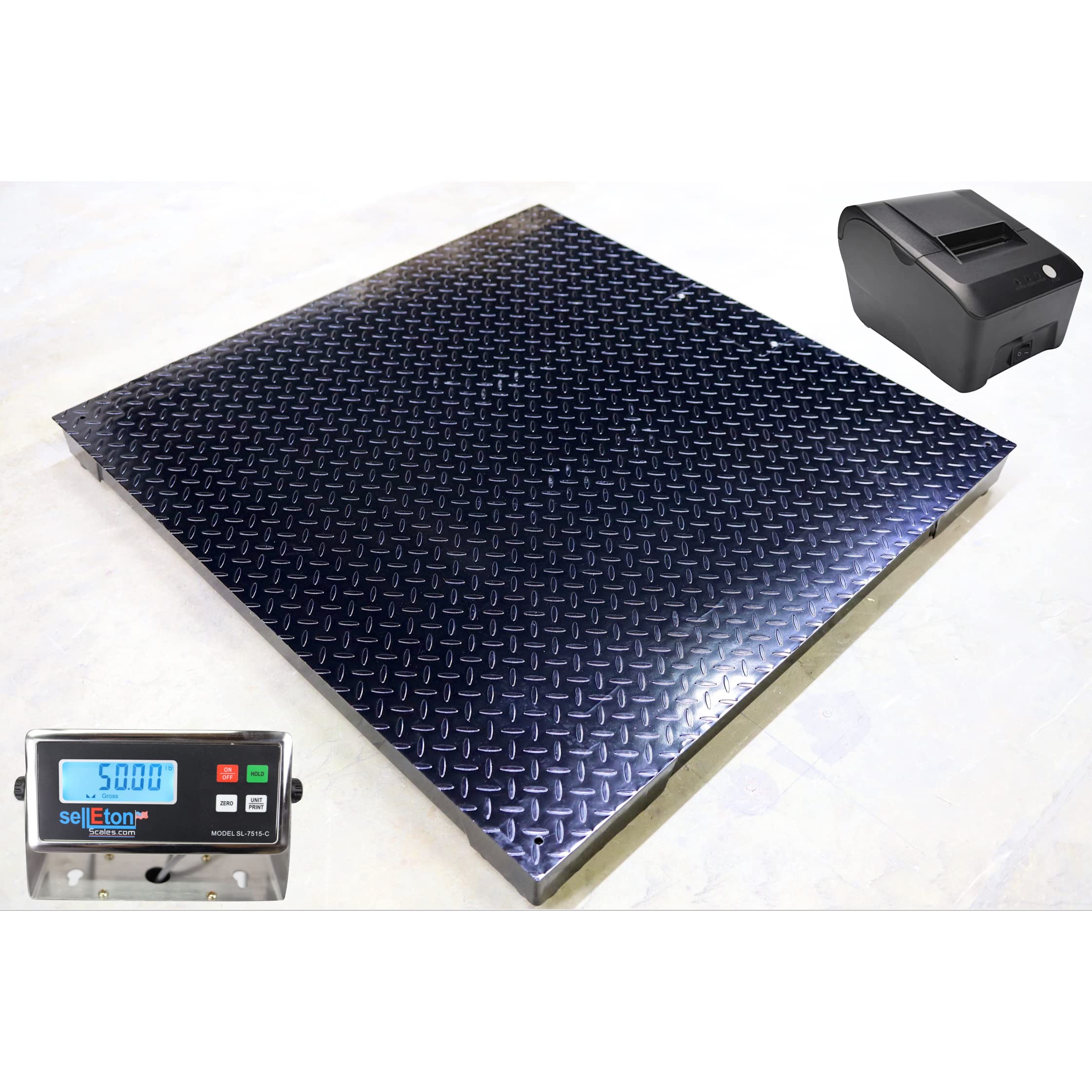 Liberty Scales Industrial Floor Scale, Accurate Digital Pallet Scales with Metal Indicator and Printer for Warehouse or Shipping Weighing, 48β x 48β (4β x 4β) Size 5000 lbs x 1 lb Capacity