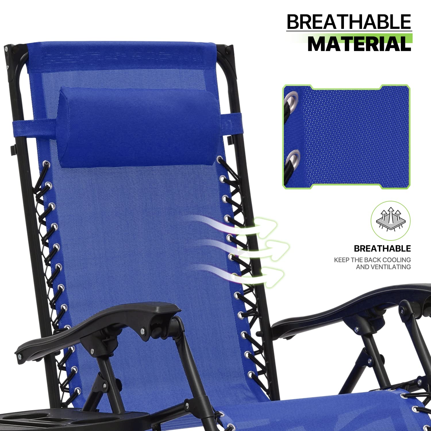 Magshion Set of 2 Outdoor Zero Gravity Chair Reclining Lounger with Sun Shade and Mesh Back, Cup Holder & Side Table, Support 300lbs, Blue
