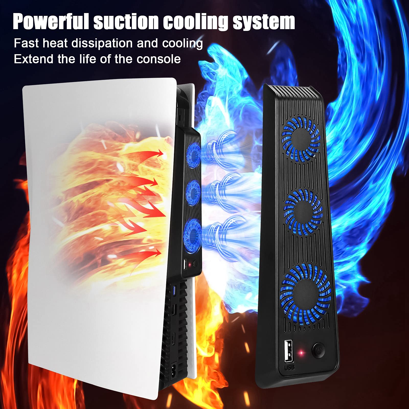 SIKEMAY PS5 Cooling Fan, PS5 Console Cooling Fan with USB Port, PS5 Cooler with Three 6000-Speed Fans, Self-Starting Cooling Fan for PlayStation 5 Console Accessories