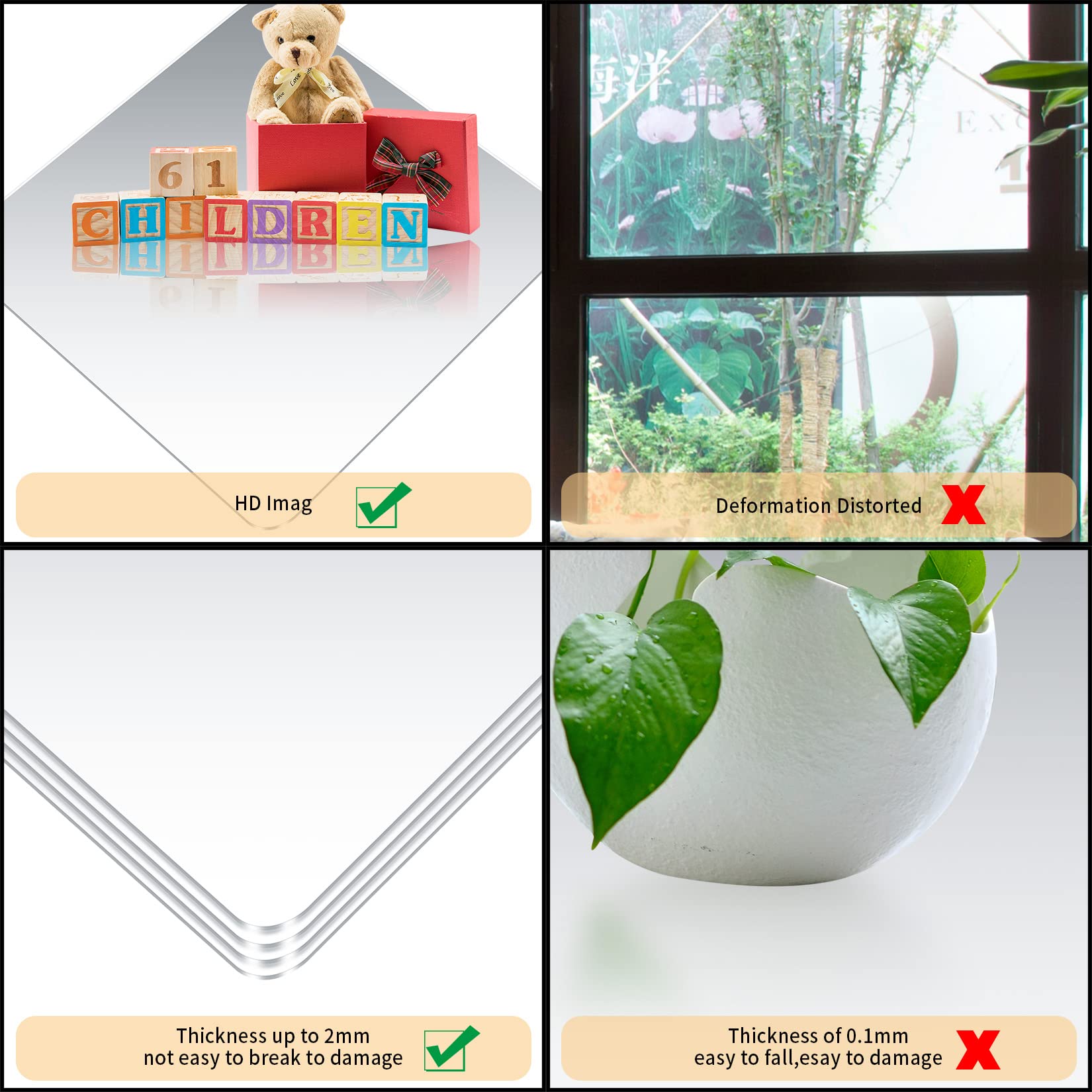 YOUYIDUN 5Pcs Self Adhesive Acrylic Mirror, Wall Mounted, Square, 8 x 8 Inch, Non-Glass Sticky Mirror Tiles for Bathroom Home Decor