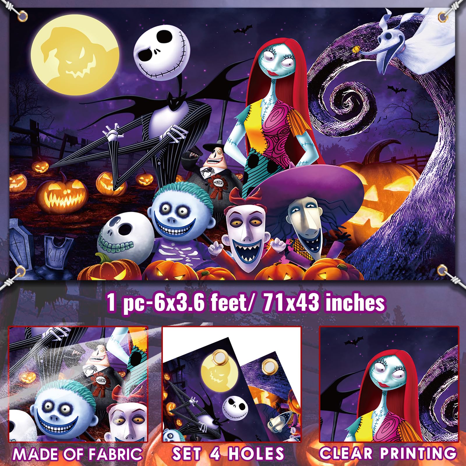 Nightmare Party Supplies, Halloween Party Backdrop Decoration Skull Ghost Pumpkin Background Banner for Trick or Treat Halloween Party Supplies