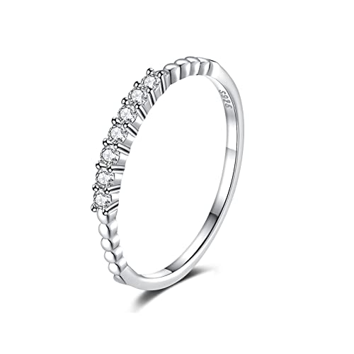 SILBERTALE 925 Sterling Silver 2MM Thin CZ Round Diamond Cubic Zirconia Ring Midi Knuckle Finger Engagement Wedding Band Stackable Rings For Her Size 4.25