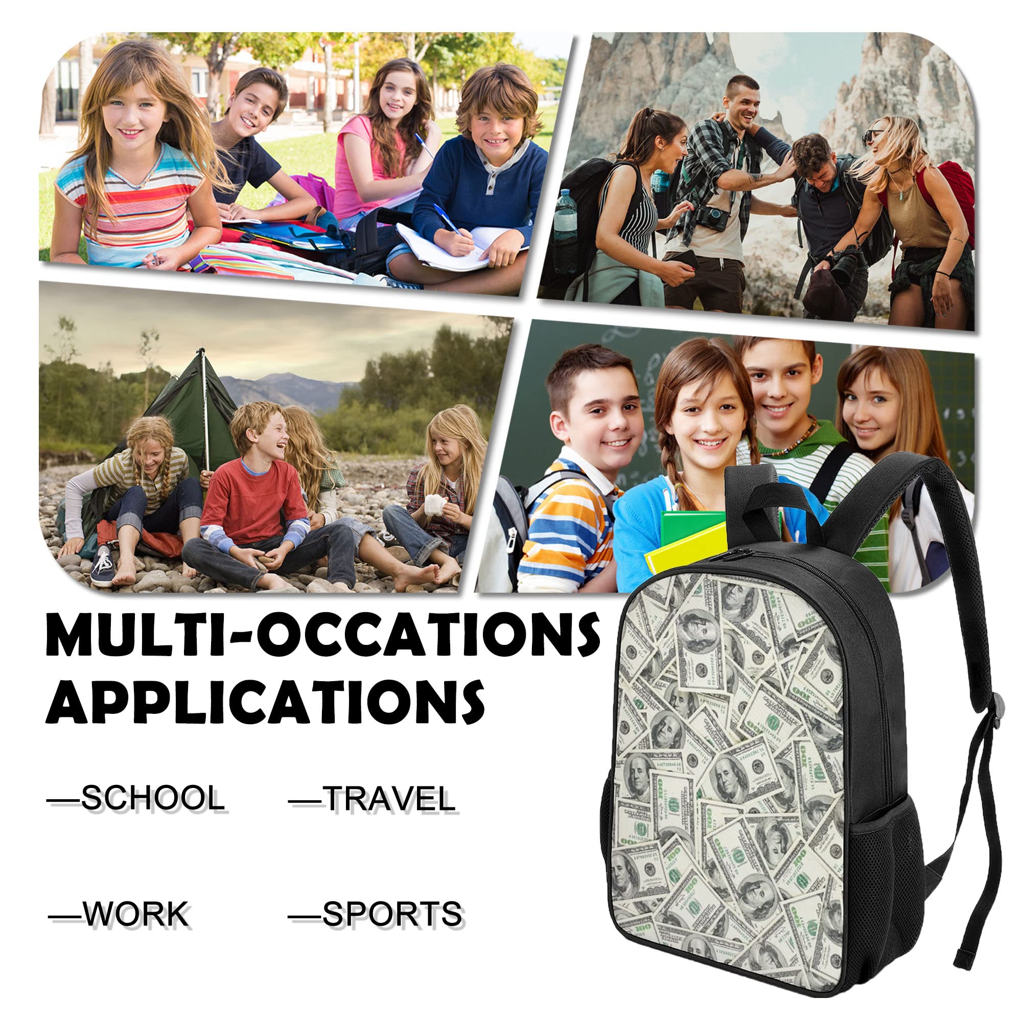 LEOPOM Money Laptop Backpack Lightweight Large School Bookbags - 17 inch