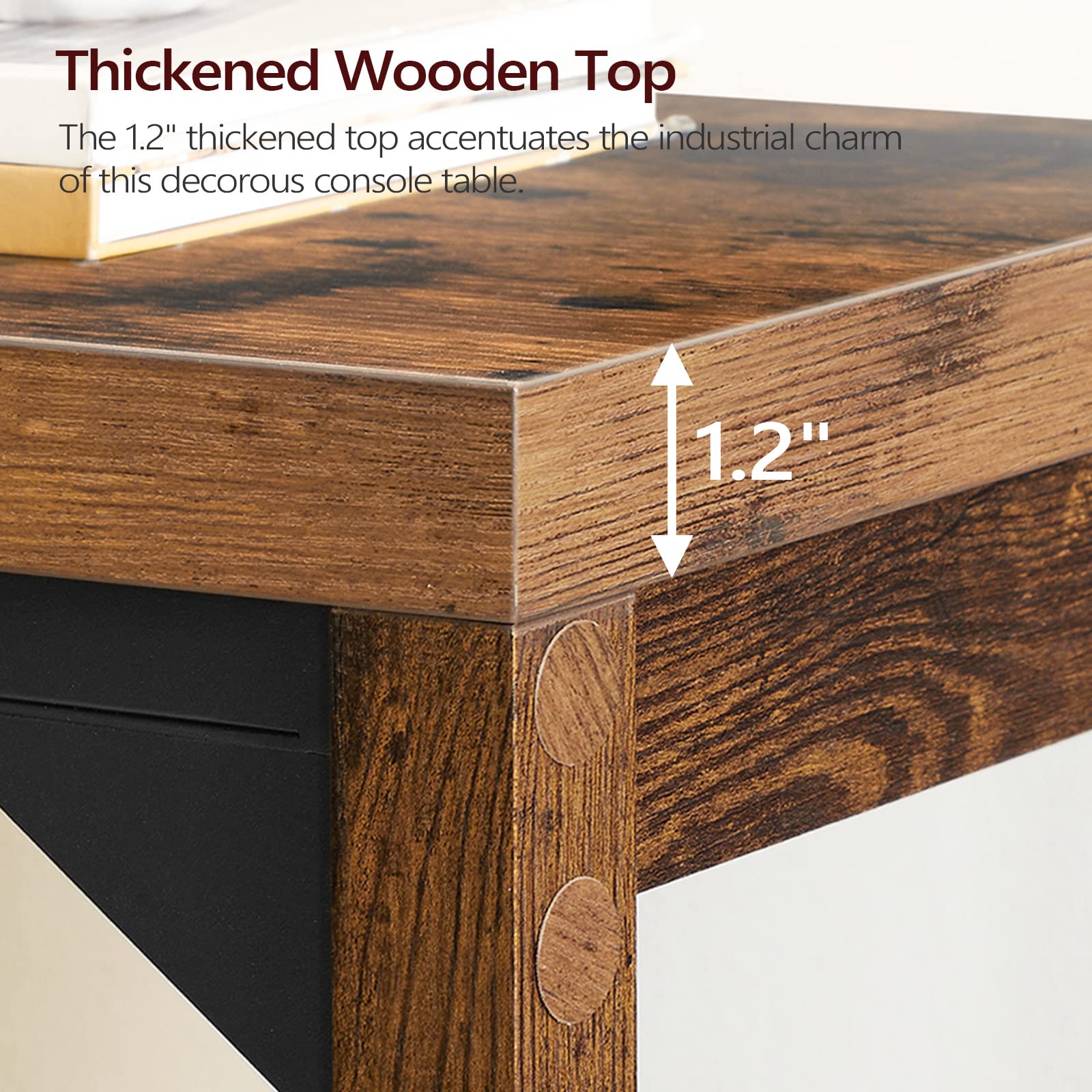 MAHANCRIS Sofa Table, 62.2" Console Table, Narrow Long Entryway Table, Industrial Hallway Table, 1.2" Thickened Top, Console Desk Table for Entryway, Living Room, Hallway, Rustic Brown CTHR25801