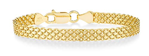 Miabella 18K Gold Over Sterling Silver Italian 6mm Solid Bismark Mesh Link Chain Bracelet for Women, 925 Made in Italy (Length 7.5 Inches)