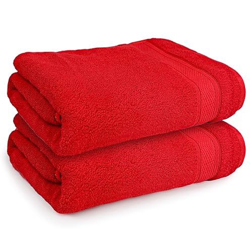 Magshion Extra Large Cotton Bath Sheet for Bathroom Adults Oversized Quick-Dry Bath Sheet Towels Set of 2,Red