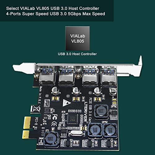 LTERIVER PCIE 4 Ports Super Speed USB 3.0 Card for Windows Server, XP, Vista, 7, 8.x, 10, 11 (32/64bit) PCs, Built in Smart Power Control Technology, No Additional Power Supply Needed(PCE-U304A)