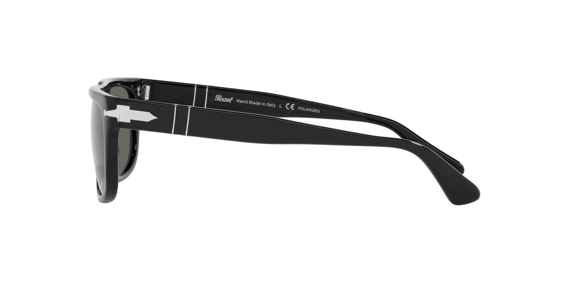 Persol PO3271S Rectangular Sunglasses, Black/Green Polarized, 55 mm