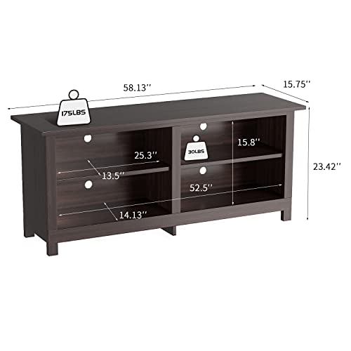 YESHOMY Classic 4 Cubby TV Stand for Televisions up to 65+ Inch, Media Entertainment Center Console Table with Four Open Storage Shelves & Cabinets, 58 Inch, 23.42β H x 15.75β D x 58.13β L, Espresso
