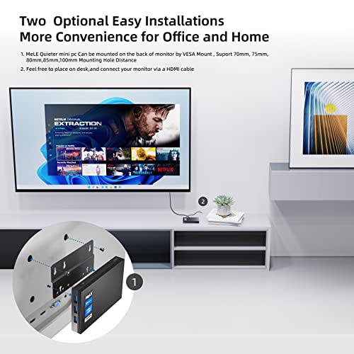 MeLE Quieter2D Fanless Mini PC Windows 11 Home Celeron N4000 4GB RAM 128GB Support Windows 10 11 Linux Ubuntu Dual 4K HDMI Display Portable Small Desktop Computer for IoT Business Home Office