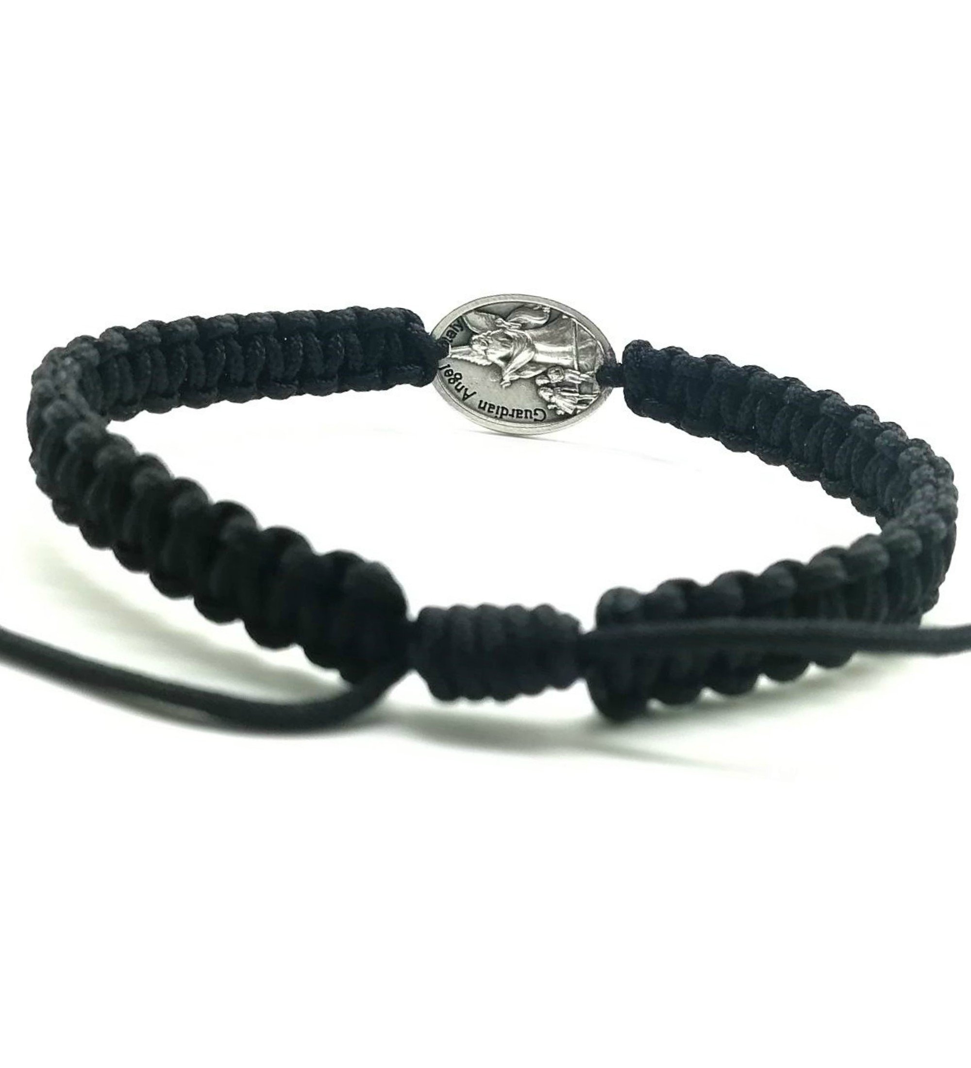 MedjugorjeStoneGifts St Michael the Archangel/Guardian Angel Bracelet/Black Adjustable Cord