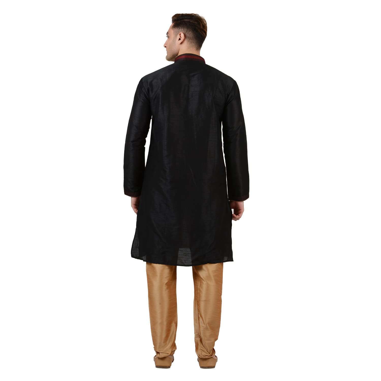 Maharaja Traditional Indian Art Silk Embroidered Kurta Pyjama Set in Black for Men[MSKP017-42]