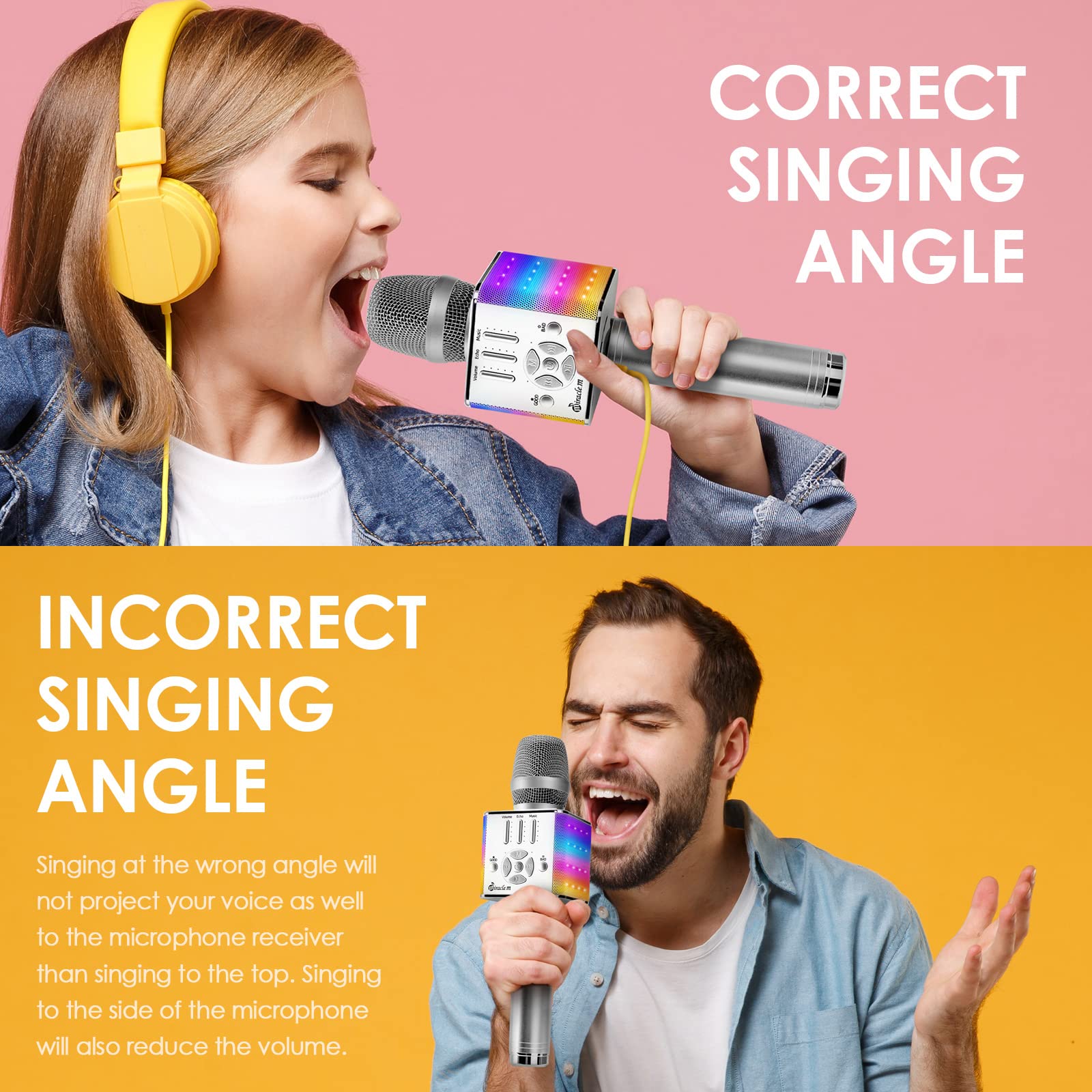 Miracle M90 - Karaoke Microphone Bluetooth - Bluetooth Microphone Wireless - Wireless Microphone for Karaoke - Microphone for Kids and adults - Carpool car Microphone with Speaker - Karaoke mic