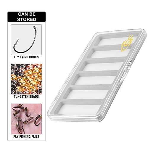 SF Large Magnetic Fly Box Slim Floatable for Fly Fishing Super Thin Fishing Boxes Clear Multi 6 Compartments Tackle Box Small for Fly Hooks Fly Tying Beads
