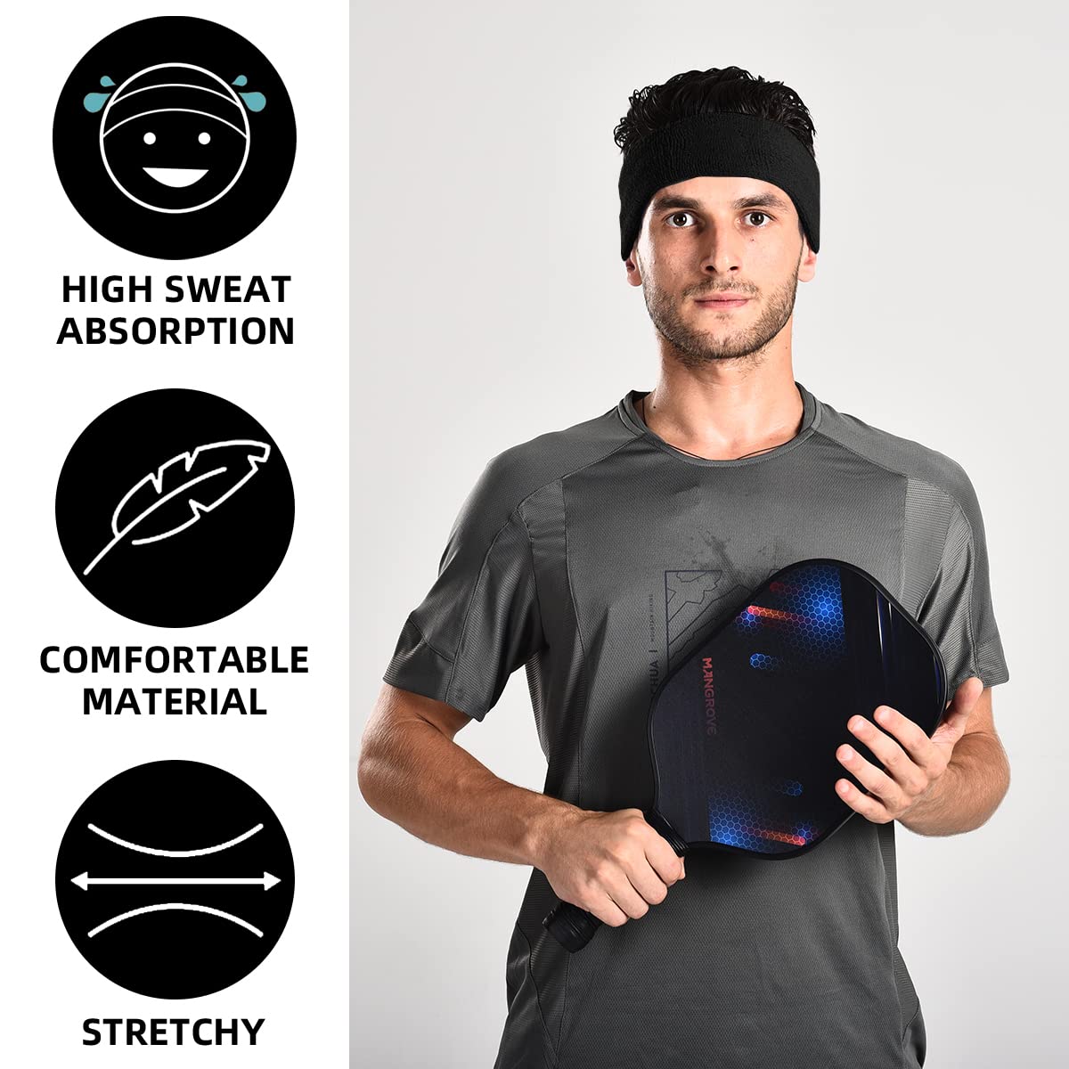 PACEARM Headbands for Men & Women, Headband for Sports, Workout, Running - Comfortable, Quick-Dry Head Bands (Black 4-Pack)