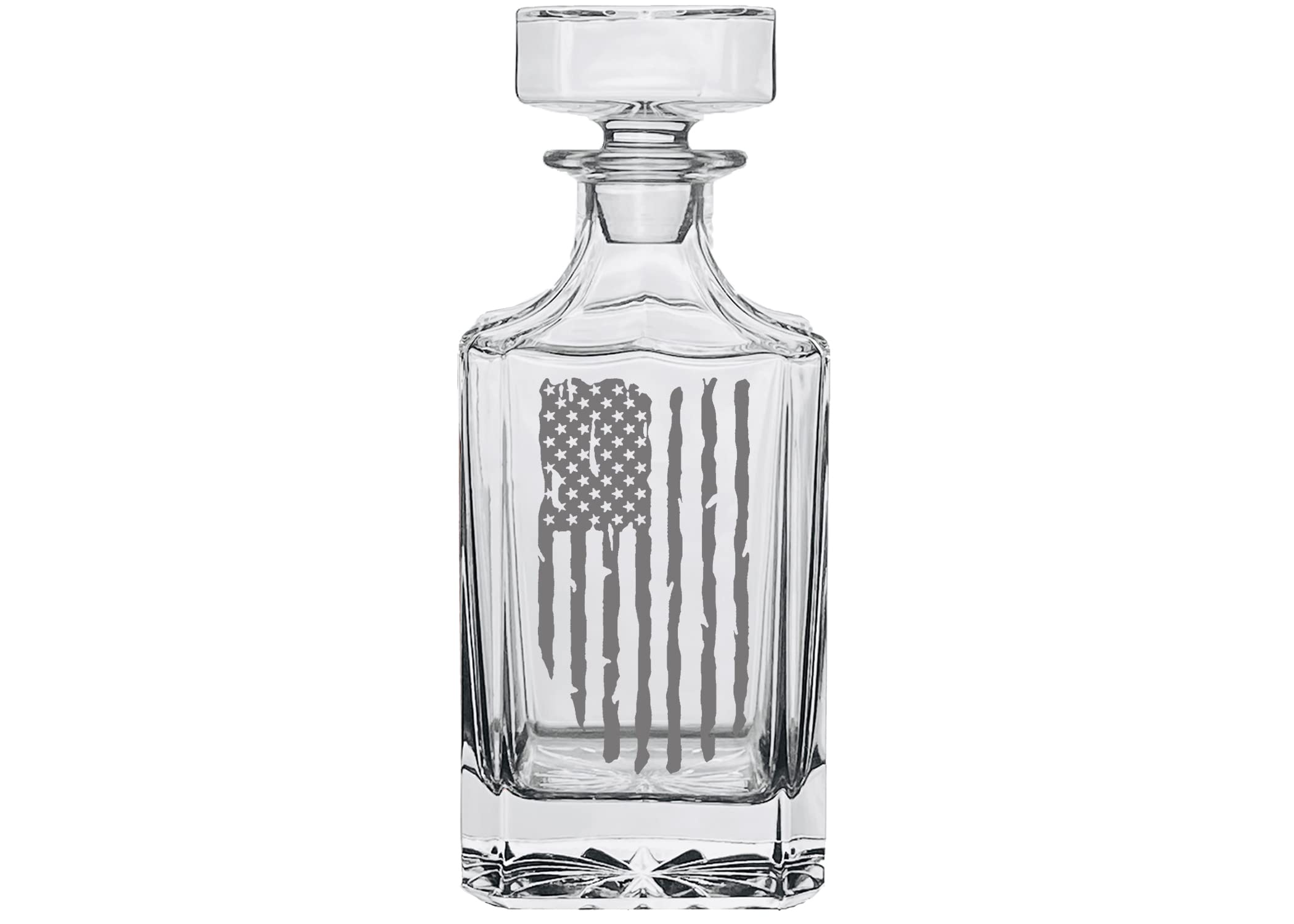 Rogue River Tactical Tattered Worn American US Flag USA Patriotic Whiskey Decanter With Airtight Glass Stopper Custom Gift For Men Dad Veteran Father's Day