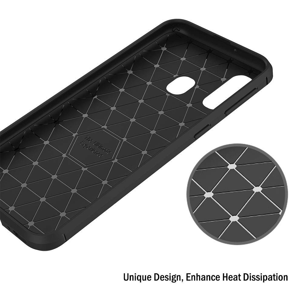 MaiJin Case for Samsung Galaxy A40 (5.9 inch) Soft Silicon Brushed with Texture Carbon Fiber Design Protection Cover (Black)