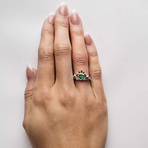 May Birth Month Silver Claddagh Rings LS-SL90-5 - Size: 7 Made in Ireland.