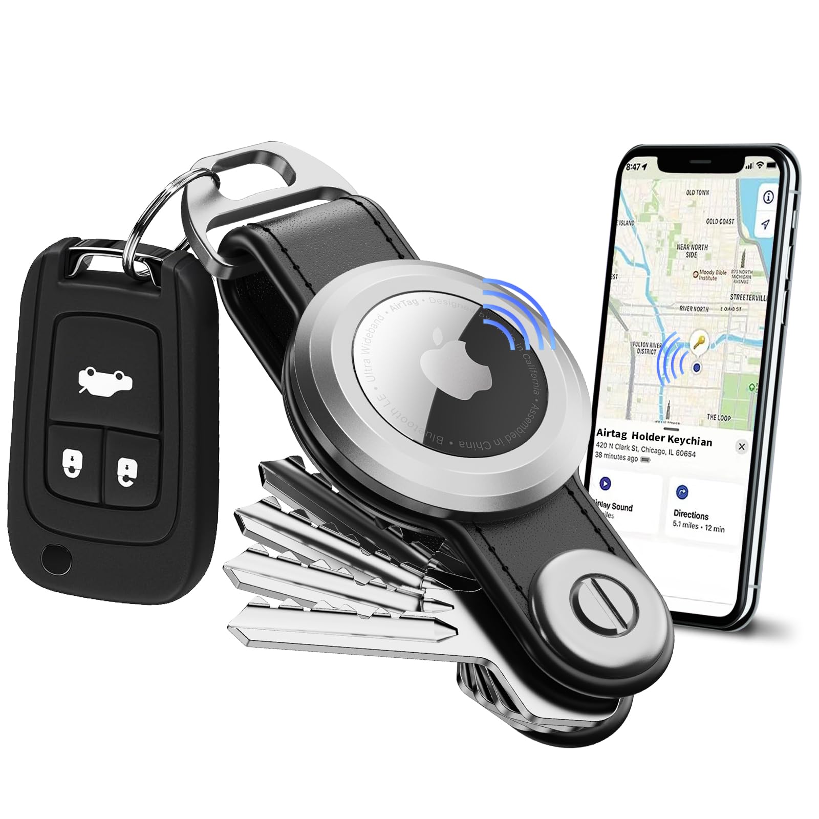 Loovike.com Compact Key Holder For Airtag - Airtag Keychain Holder| Airtag Key Organizer | Airtag Holder Keychain Leather, Key Organizer With Airtag For Attach Car Key