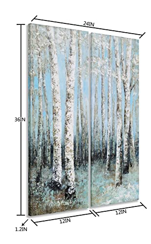 YHSKY ARTS Birch Tree Canvas Wall Art - Abstract Forest Paintings with Textured - 2 Pieces Nature Pictures for Living Room Bedroom Bathroom Decor