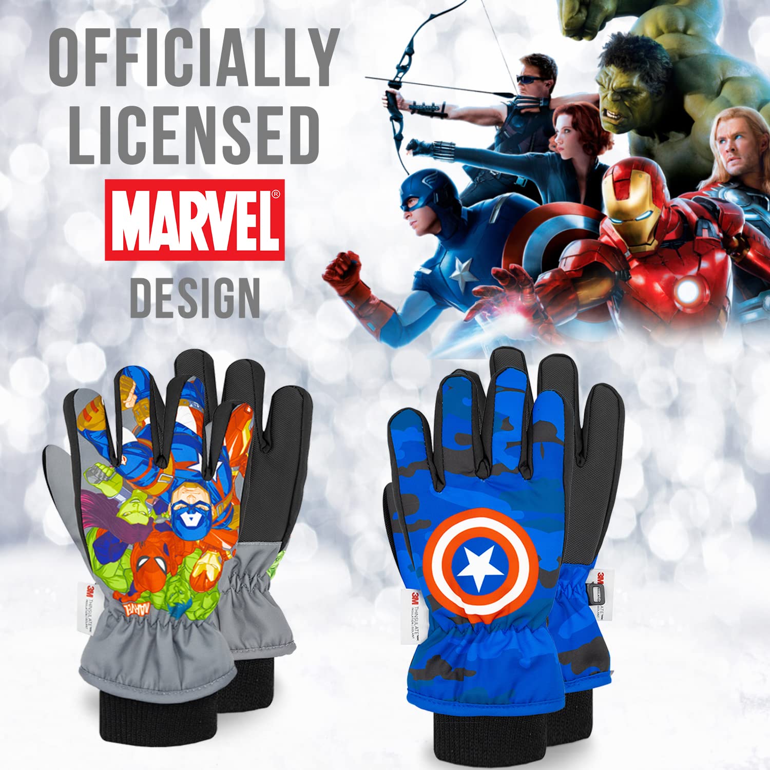 Spiderman Snow Gloves for Kids, Spider Man Toddler Gloves, 3M Thinsulate Waterproof Mittens, Kids Winter gloves