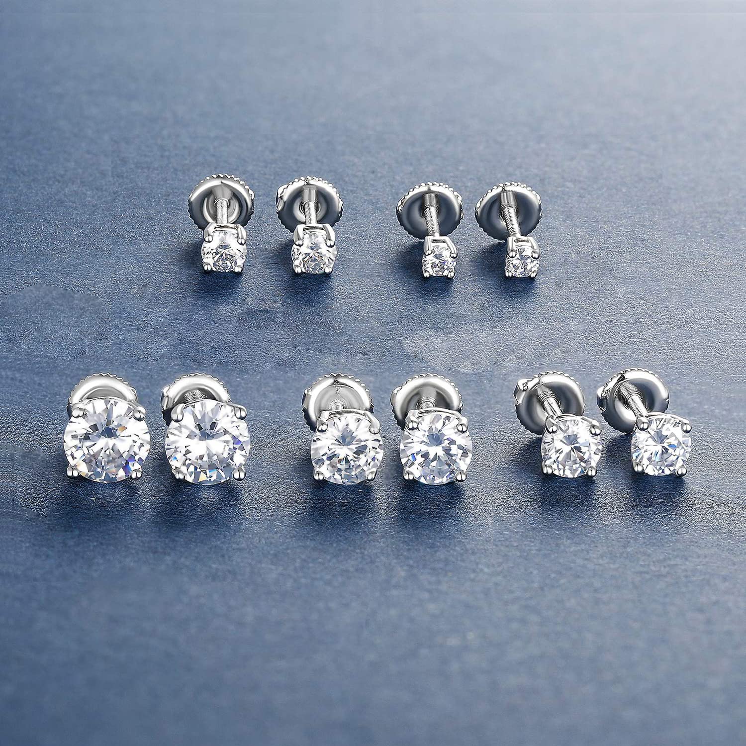 Pack of Screw Back Earrings 18K Gold Plated Cubic Zirconia CZ Simulated Diamond Studs for Women Men Hypoallergenic for Sensitive Ears Helix Piercing Post