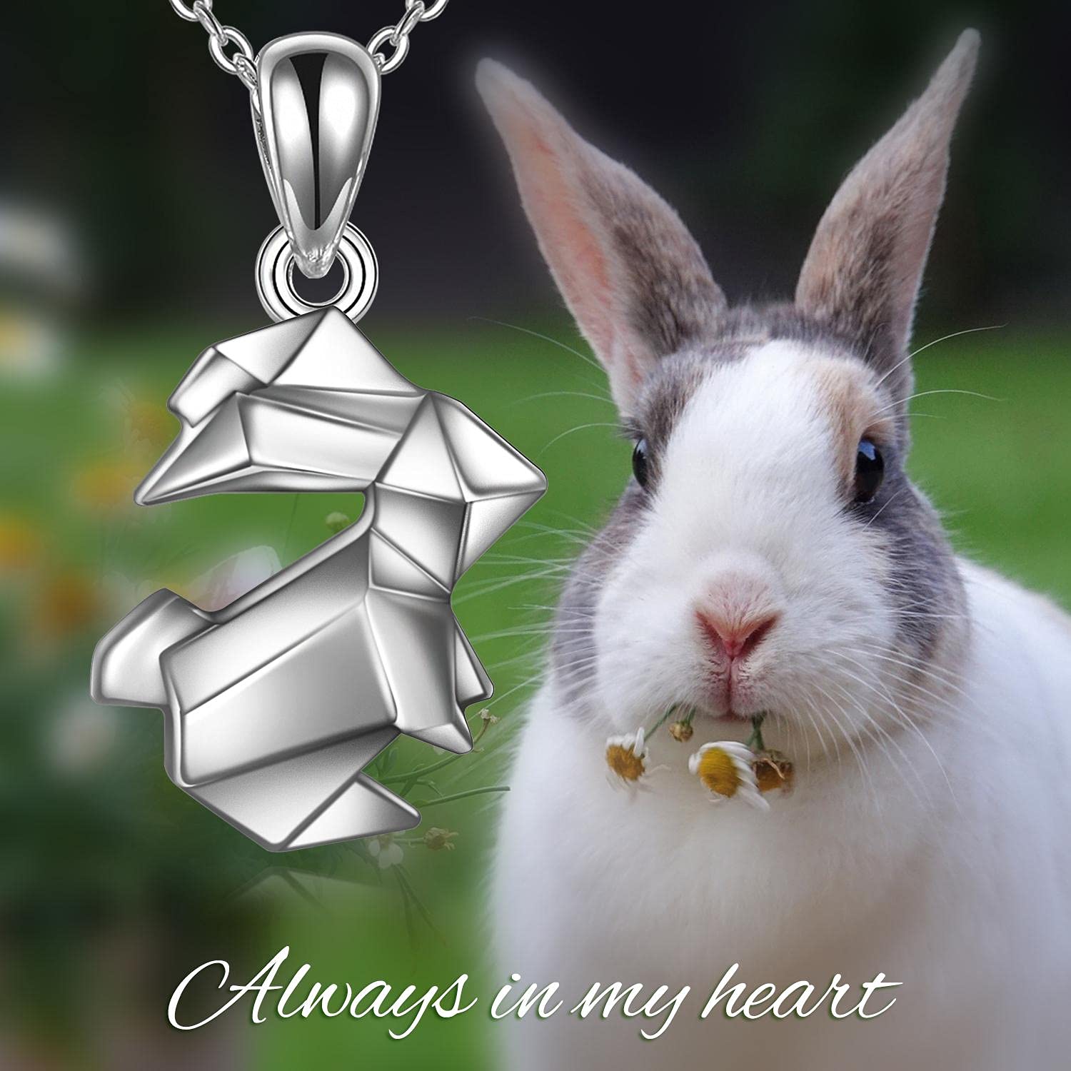 ONEFINITY Rabbit Urn Necklaces for Ashes 925 Sterling Silver Origami Rabbit Bunny Pendant Cremation Keepsake Necklace for Women Jewelry