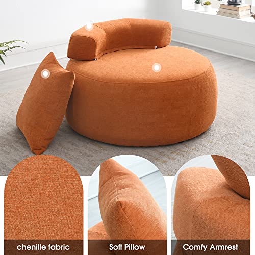 LIADTOP 32" Solid Wood Pillow, Easy to Move Modern Chenille Reading Chair, High-Stretch Round Sofa for Bedroom, Living Room, Lounge, Hotel,Orange