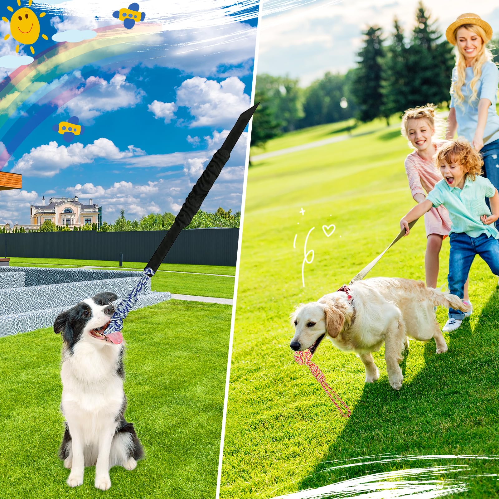 LovelyPaws Spring Pole Dog Rope Toys, Dog Interactive Hanging Tree Tug Toy Indoor and Outdoor with 3 Chew Toys for Dogs