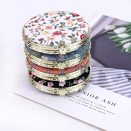 Monrocco Set of 4 Retro Floral Makeup Mirror for Handbag, Folding Compact Travel Pocket Beauty Makeup Mirror